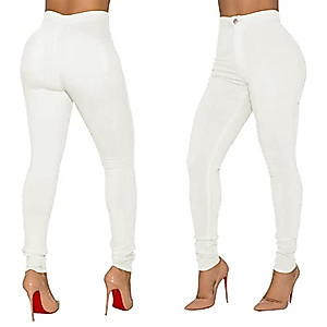 Joriou Women's High Waisted Skinny Jeans Colored Stretchy Pants Denim Jeggings White L