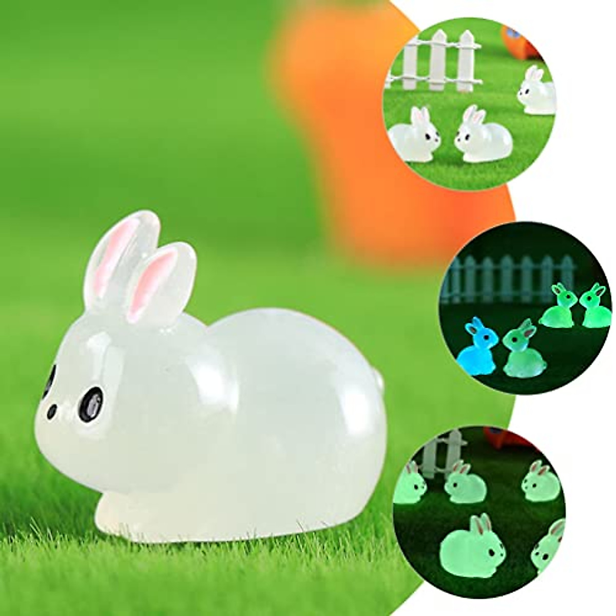 Didiseaon 20pcs Mini Luminous Rabbit Miniature Garden Statue Tiny Easter Bunny Figurines Glow in Dark Resin Fairy Gardens Accessories for Micro Landscape Cake Decoration