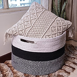 HOMEMONDE Cotton Rope Basket with Handle 14x22 Inches Modern Decorative Large Storage for Baby Clothes, Blanket, Soft Woven Storage Baskets