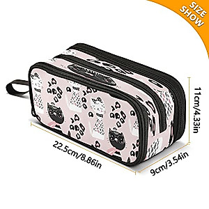Pencil Case Large Big Capacity Cartoon Cat Kitten Pink Pencil Bag for Girls Boys Zippers Pen Bag Holder Pouch Box Makeup Bag 3 Compartment Portable Stationery Storage for College Students School