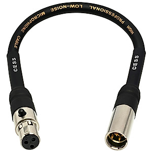 CESS-197 3 Pin Mini XLR Female to Male Cable - 6 Inch Length, Audio Adapter for Microphones, Mixers, and Sound Equipment