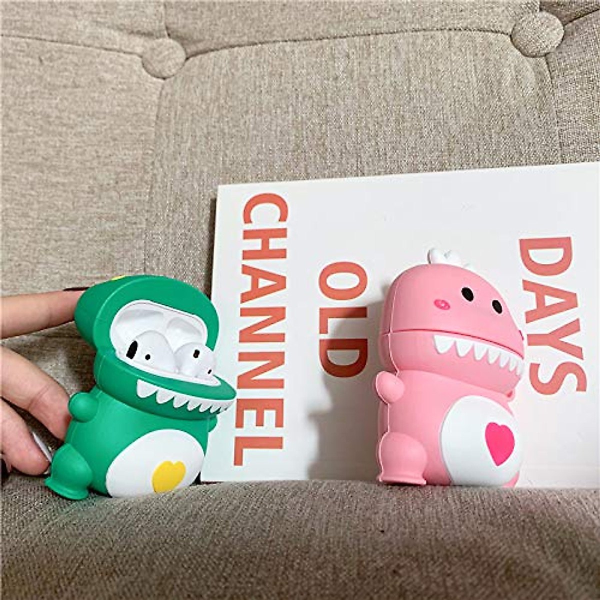 UR Sunshine AirPods Case, Super Cute Funny Baby Dinosaur Shape Soft Silicone Case Cover Protective Skin for Apple AirPods1&2-Green