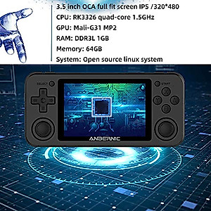 RG351P Handheld Game Console, Retro Game Console Support PSP / PS1 / N64 / NDS Open Linux Tony System RK3326 Chip 64G TF Card 2500 Classic Games 3.5 Inch IPS Screen 3500mAh Battery (Black)
