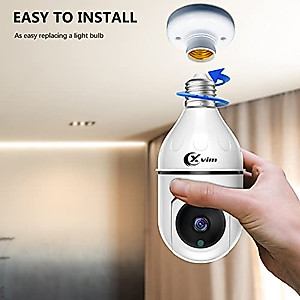 XVIM 3MP Light Bulb Security Camera, WiFi Home Light Bulb Camera, 360° Degree Pan/Tilt View Night Vision, Indoor/Outdoor, Motion Detection