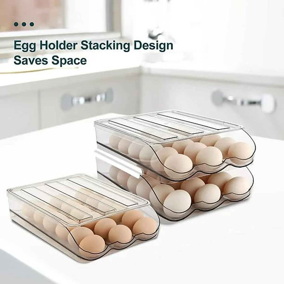 Access Cuisine Egg Tray Storage For Fridge - Egg Container with Lid, Egg Holder for Refrigerator, Rolling Egg Storage, Clear Egg Tray, Holds 36 Eggs, Large Capacity (Clear)