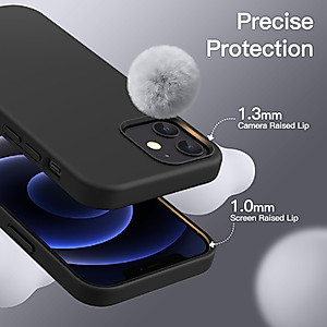 JETech Silicone Case for iPhone 12 Mini 5.4-Inch, Silky-Soft Touch Full-Body Protective Phone Case, Shockproof Cover with Microfiber Lining (Black)