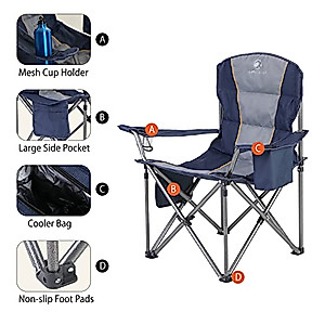 ALPHA CAMP Oversized Folding Camping Chair, Heavy Duty Portable Lawn Chairs with Cooler Bag, Side Pocket & Cup Holder, Folding Chairs for Outside Support 450 LBS