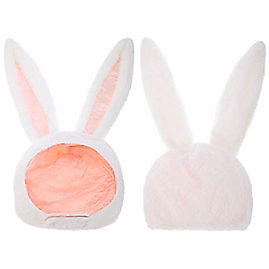 Syhood 2 Pieces Plush Bunny Ears Hats Rabbit Costume Hood Fun Warm Hats for Women Men Christmas Easter Party Decoration (White, Pink)