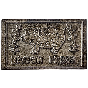 HIC Harold Import Co. 43202 Rectangular Bacon Press and Steak Weight, Heavyweight Cast Iron with Wooden Handle, For Grill Panini Burgers Bacon and Sausage