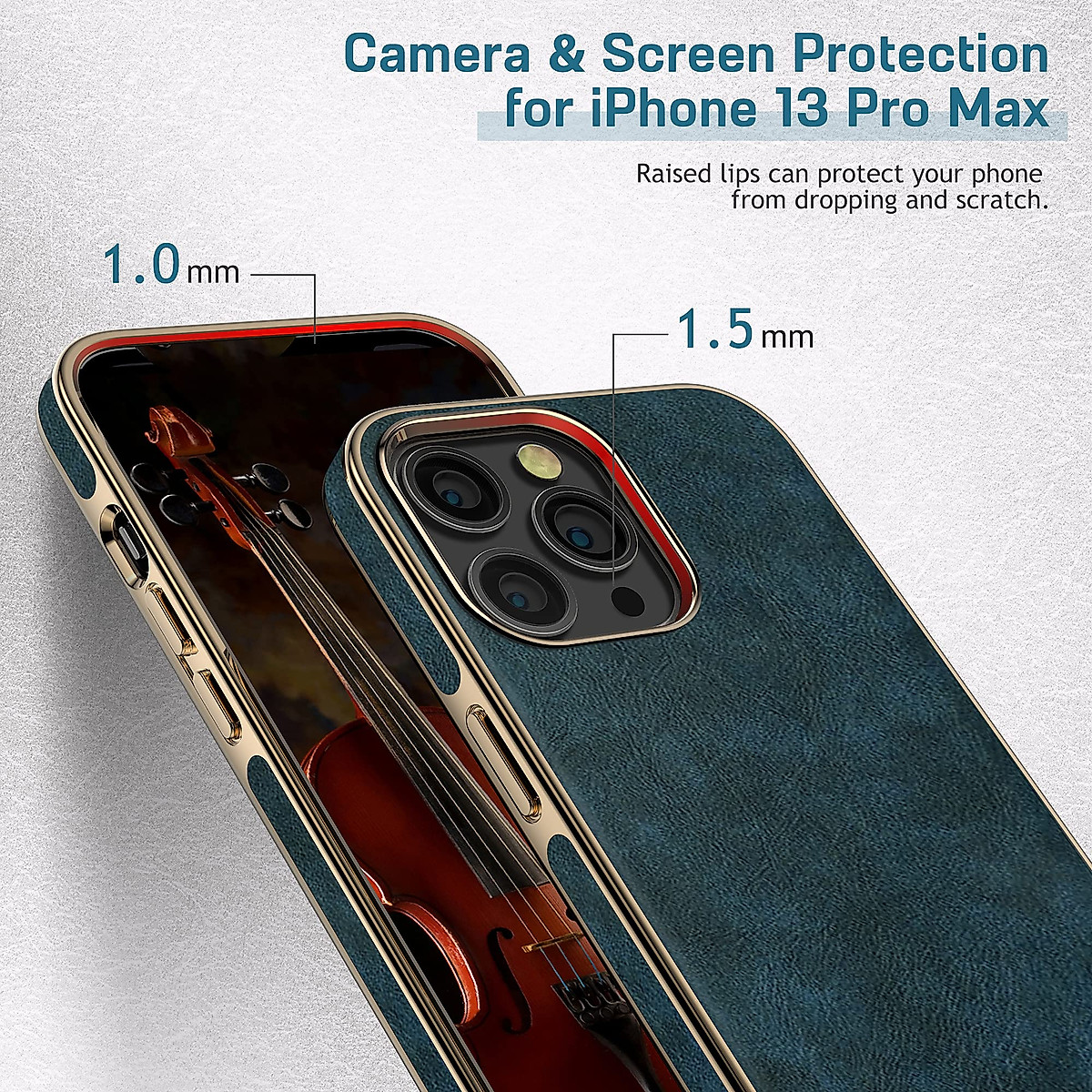 LOHASIC for iPhone 13 Pro Max Leather Case, Slim Luxury Business PU Non-Slip Grip Shockproof Bumper Full Body Protective Cover Men Phone Cases for iPhone 13 Pro Max 6.7" (2021) - Vintage Blue