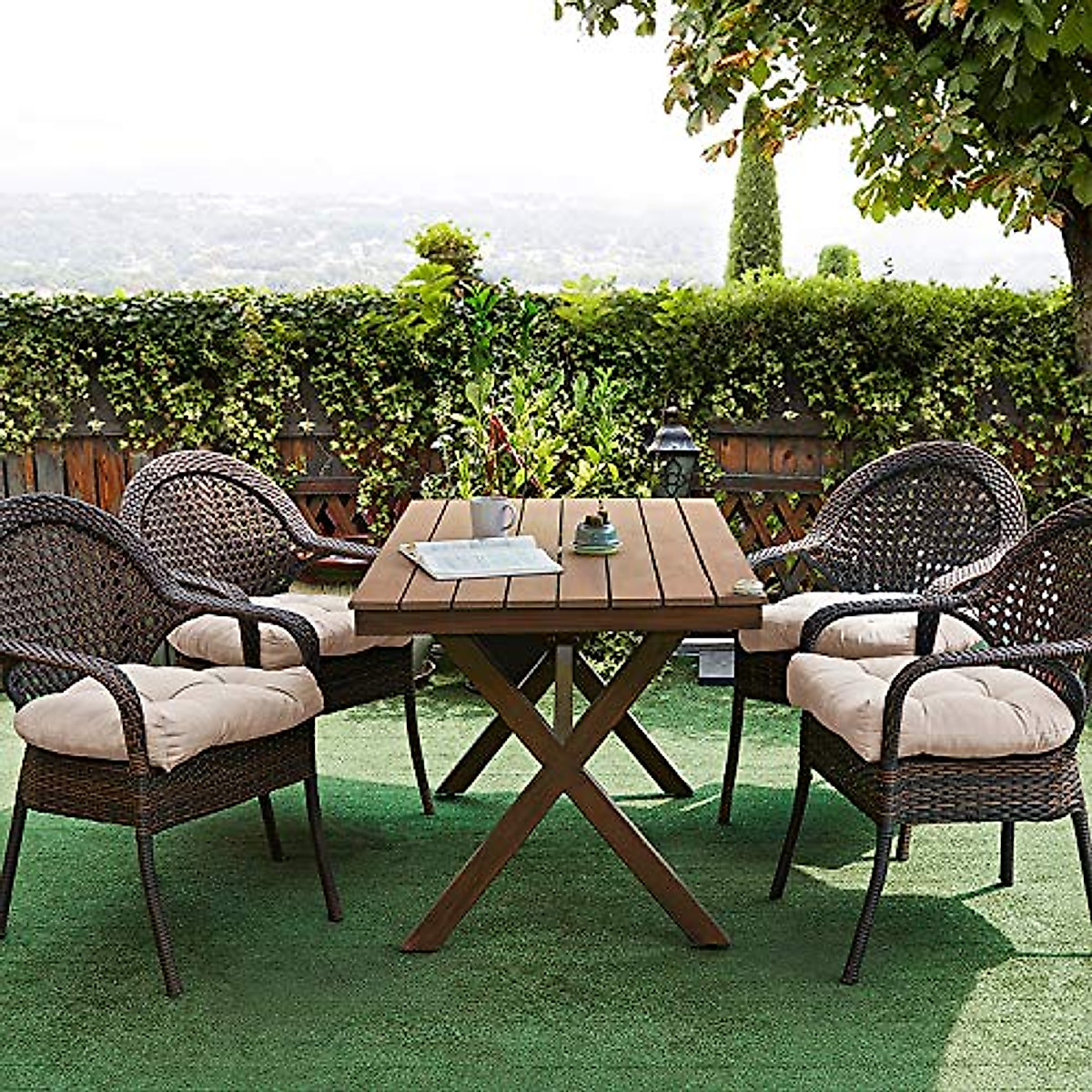 Sweet Home Collection Patio Cushions Outdoor Chair Pads Premium Comfortable Thick Fiber Fill Tufted 19" x 19" Seat Cover, 2 Pack, Cream