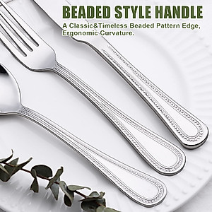 Terlulu 60 Piece Silverware Set for 12, Stainless Steel Flatware Set, Mirror Polished Cutlery Set Utensil Set, Tableware Include Forks Spoons Knives for Home Restaurant, Beaded Handle, Dishwasher Safe