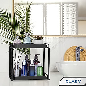 Claev Bathroom Organizer (Black, 13x8x12 Inch) 2 Tier Space Saver Cosmetic Vanity Shelf, Countertop/Counter Sink Storage Tray for Kitchen, Bath, Dresser, Bedroom, Makeup Table