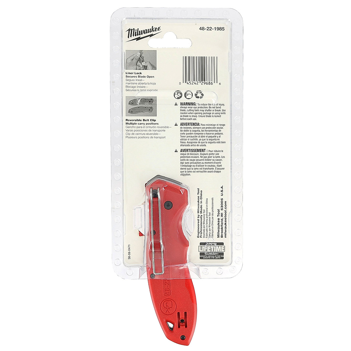 Milwaukee 48-22-1985 Fastback Hawk Bill Folding Knife w/Belt Clip and Lanyard Hole