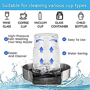 Wonglea Glass Rinser for Kitchen Sink,Cup Washer for Sink,Stainless Steel Bottle Washer,Faucet Glass Cleaner Sink Attachment,Automatic Cup Cleaner for Sink in Homes, Bars, Coffee