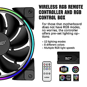 PCCOOLER 120mm Case Fan 5 Pack PC Computer Fans RGB PC Case Fans with Wireless Controller Dual Light Loop LED Computer Fan High Performance PWM Cooling Fan for PC Case