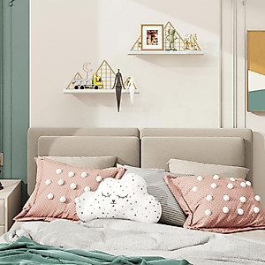 Homode Floating Shelves, Set of 2 Mountain Shelves Wall Decor, Metal and Wood Hanging Shelves Woodland Bookshelf for Nursery, Kids Room, Bathroom, Bedroom, White and Gold