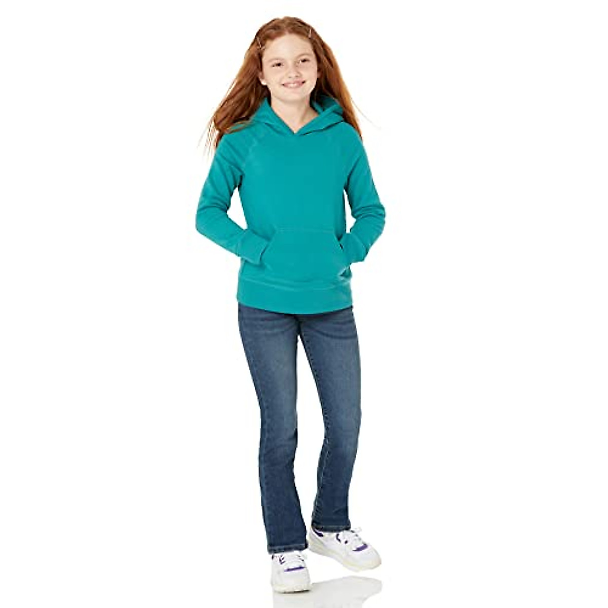 Amazon Essentials Girls' Pullover Hoodie Sweatshirt, Bright Pink, Large