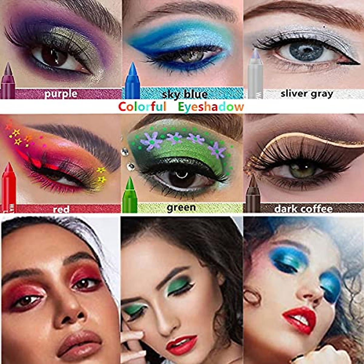 Go Ho 6 PCS Colorful Eyeshadow Eye Liners Set, Colored Eyeliner Pencils Pearl Eyeliner Kit Glitter Eye Liners for Women,Shimmer Metallic Eyeliner Pencil Professional Eye Color & lip Liner Makeup