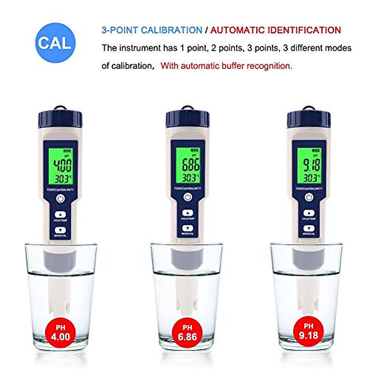 Water Quality Tester, EZ-9909 5 in 1 Function Water Quality Testing Meter PH Salinity TDS EC Tester with Backlight for Aquaculture, Drinking Water, Swimming Pool