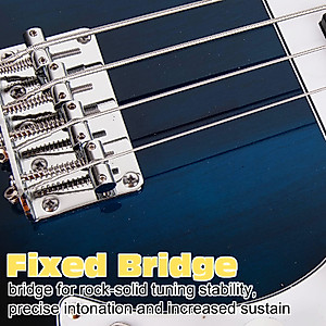 Polar Aurora NEW Full Size 4 Strings Blue Electric Bass Guitar+ Amp Cord+ Gigbag