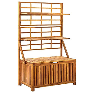 TIFITGO Asomie Storage Box with Trellis 39"x21.7"x63" Solid Acacia Wood Indoor stockage bin home chest house tank Outdoor Furniture Outdoor Storage Boxes US Stock Fast Shipment Brown