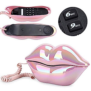 Lip Landline Phone, Electroplating Funny Lip Shape Telephone, Home Desktop Corded Fixed Telephone for Home Office Phones…