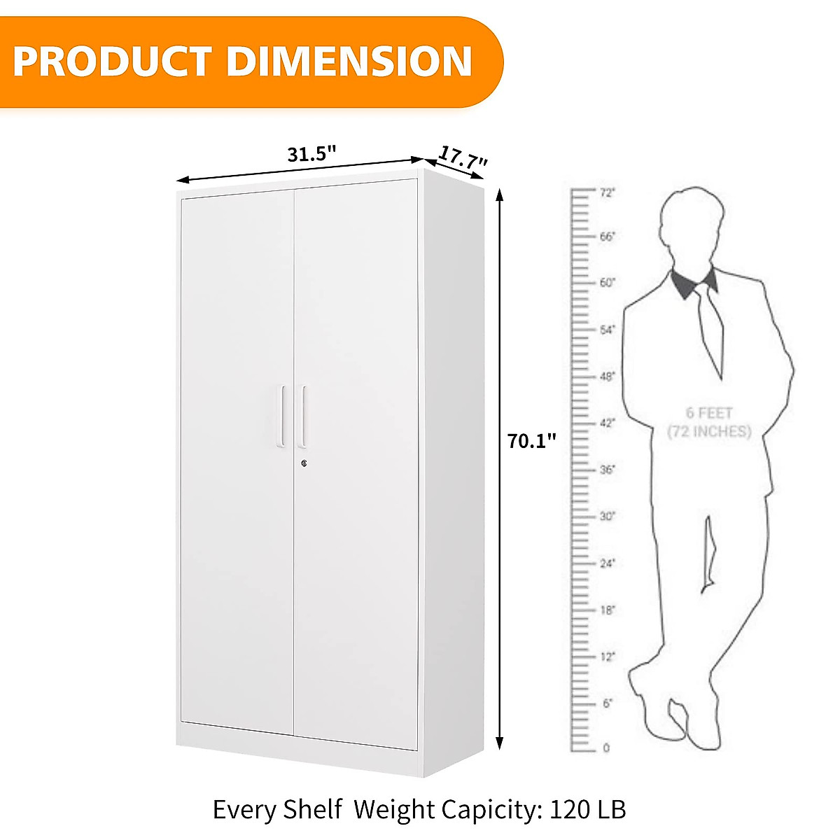 MIIIKO Steel Wardrobe Cabinet with 2 Doors, White Metal Locker Cabinet for Storage with Hanging Rod and 4 Shelves, Lockable Metal Closet Cabinet for Bedroom, Cloakroom and Home Office