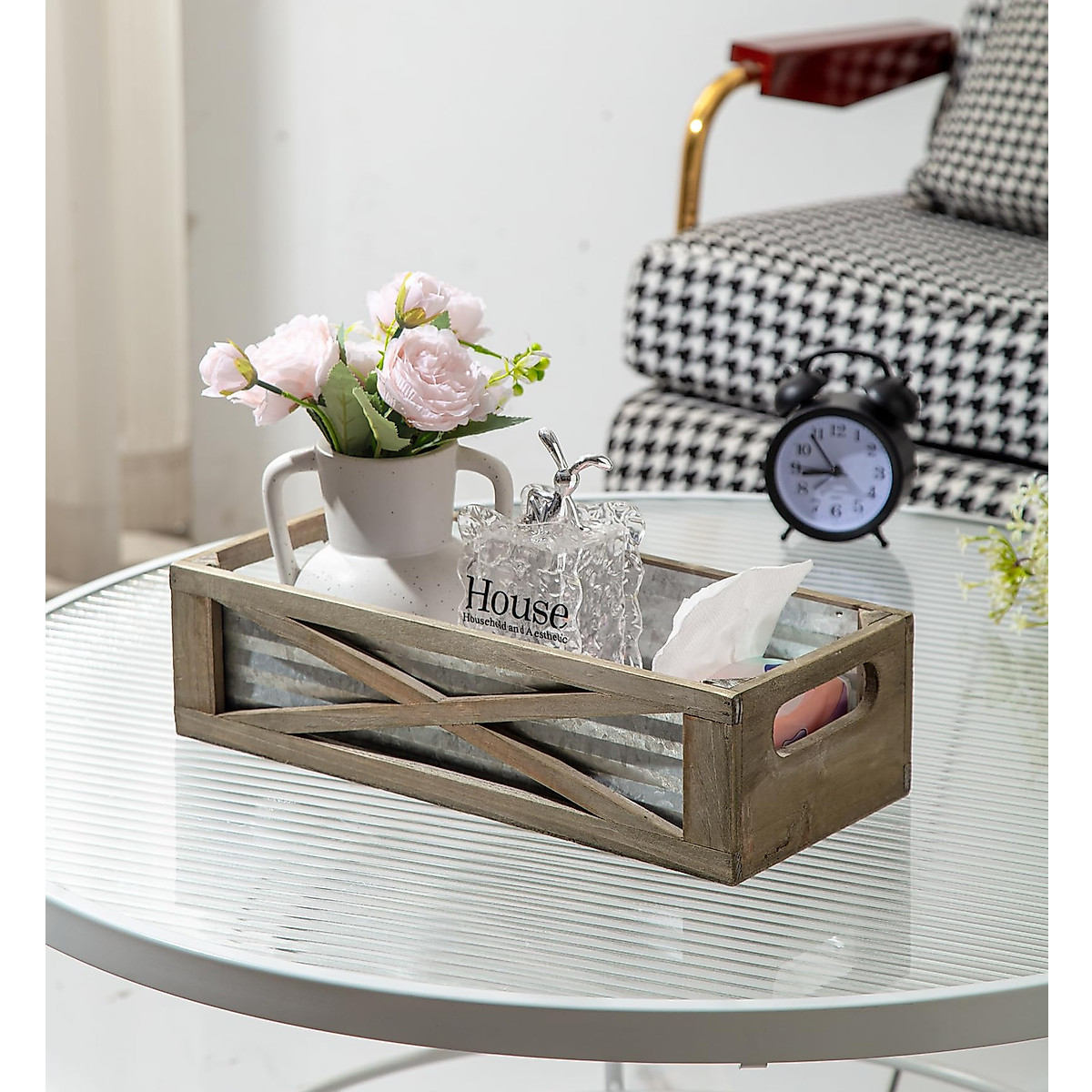 Venalys Wooden Toilet Tank Basket, Rustic Bathroom Decor Box, Farmhouse Toilet Paper Organizer Holder, Decorative Bathroom Storage Basket, Barn Door (Gray)