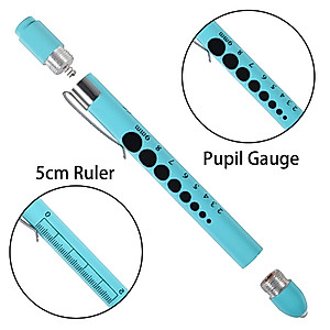 Aokin Medical Pen Light for Nurse Doctor, Reusable LED Medical Penlight Flashlight with Pupil Gauge and Ruler, White Light, Sky Blue
