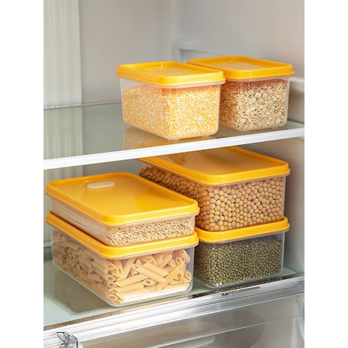 Naranqa Food Storage Containers Bins 1.5 Cup Mini Vegetable Organizer with Lid Clear Fridge Crisper Keep Food Fresh Kitchen Organizer Bins (Yellow 2pack-MINI)