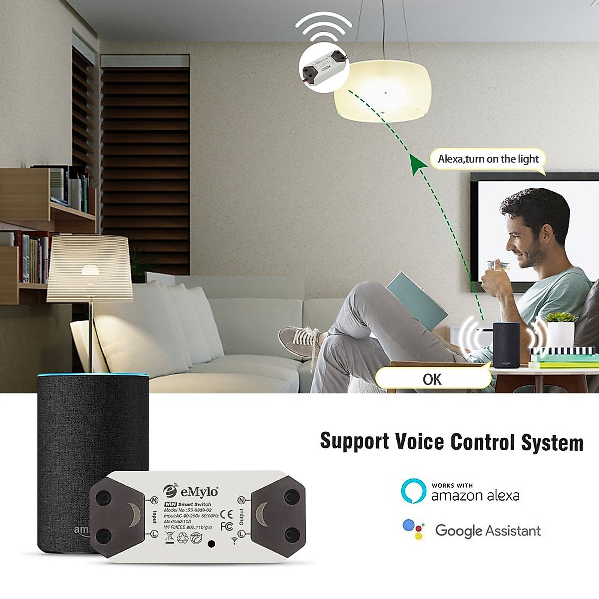eMylo WiFi Relay Switch Wireless Light Remote Control Module for Smart Home Automation Compatible with Alexa 6 Packs