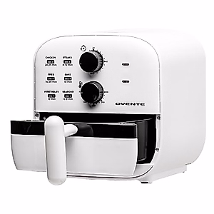OVENTE Mini Air Fryer, 700W Power with 1 Liter Capacity, Indicator Lights, Adjustable Temperature & Timer, Perfect for Personal Use to Cook Healthy and Oilless Fry, Bake & Roast Food, White FAM21101W