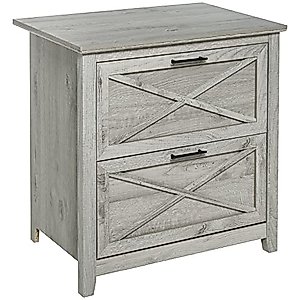 HOMCOM Retro Wooden 2-Drawer Lateral File Chest Cabinet Pedestal for Document Storage with Hanging Bar for Letter/Legal Size, Grey