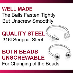 bodyjewellery 4pcs 18g Horseshoe Ring Circular Cartilage Spider Bite Surgical Steel Nose Lip Cartilage Hoop Septum Tragus Stud Ear Eyebrow BBEP 10mm