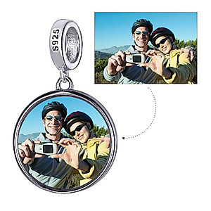 925 Sterling Silver Personalized Photo Charm Fit Bracelet Necklace Customized Image Picture Bead for Women