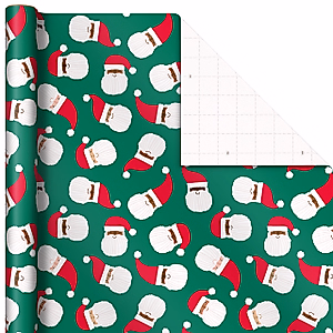 Hallmark Christmas Wrapping Paper for Kids with Cut Lines on Reverse (3 Rolls: 120 Sq. Ft. Ttl.) Multicultural Santa Claus, Ornaments on Black, "Merry Christmas" in Red, Green and Yellow