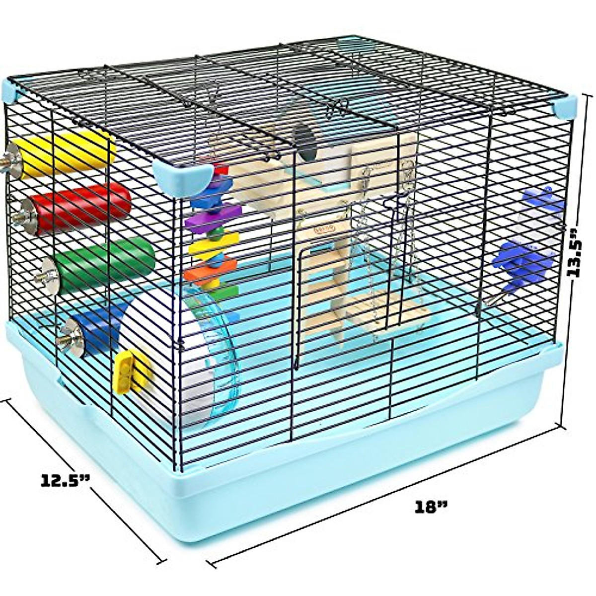 Hamster Cage | Dwarf Hamster Habitat with Exercise Wheel, Water Bottle & Accessories | 18" L x 12.5" W x 13.5" H by GalaPet