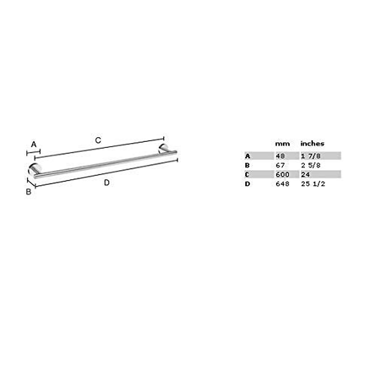 Smedbo SME, Polished Chrome HK3464 Towel Rail Single, 64.8 x 5 x 5 cm