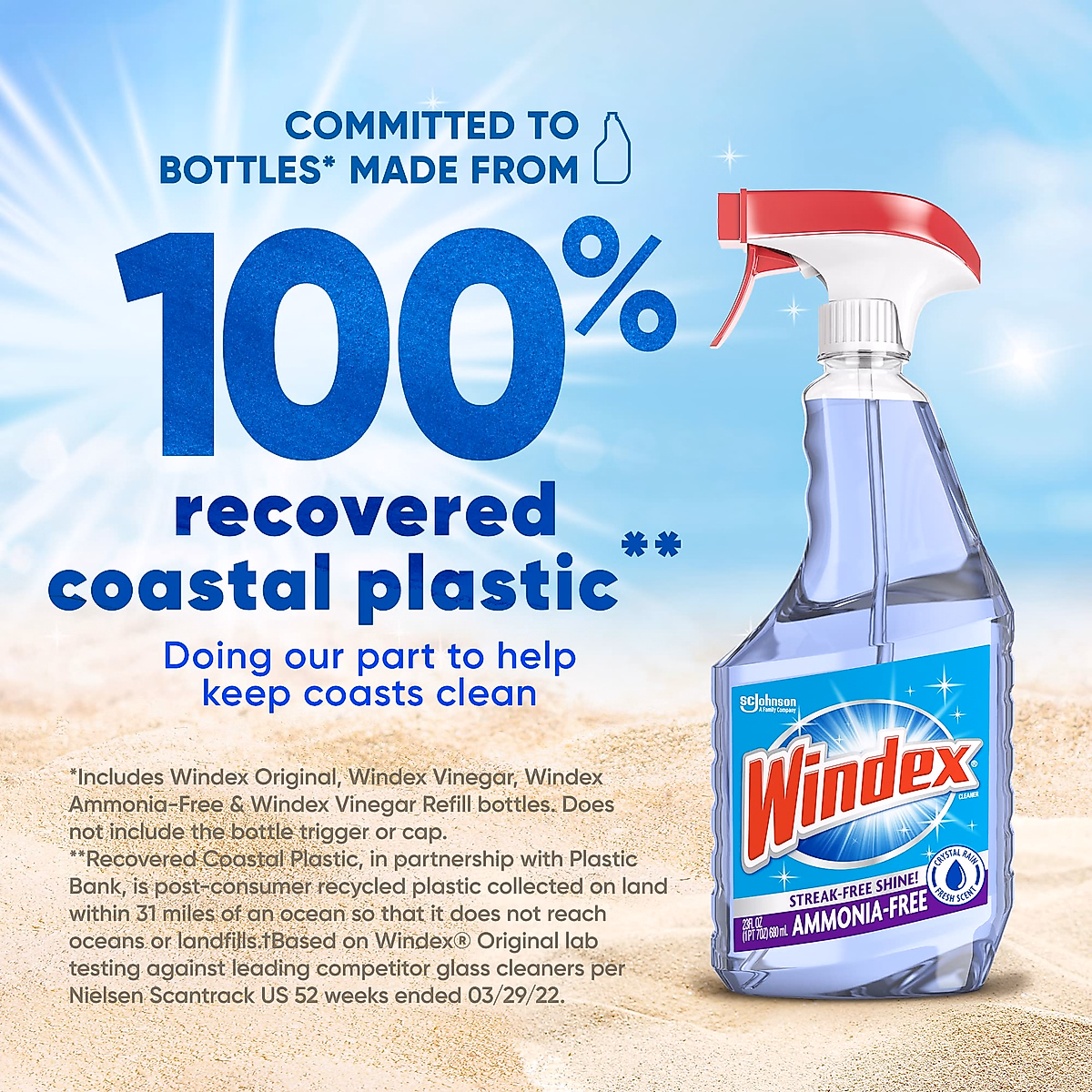 Windex Ammonia-Free Glass and Window Cleaner Spray Bottle, Crystal Rain Scent, 23 Fl Oz