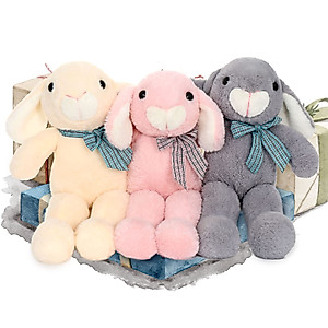 BENINY Easter Bunny Stuffed Animal in 3 Colors, Cute Stuffed Bunny Rabbit Plush Toys Gift for Girls Kids,14 Inches (Grey/White/Pink)