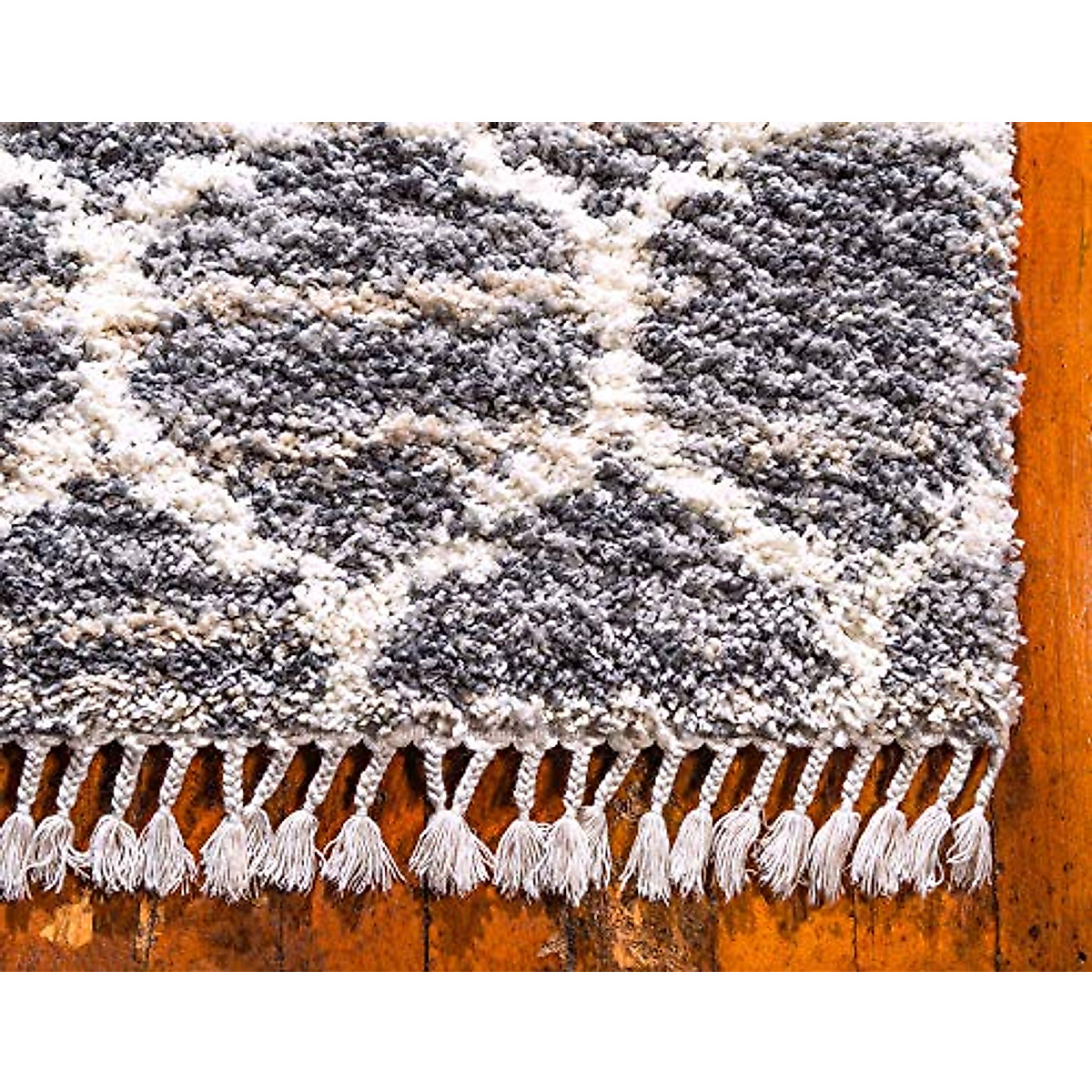 Unique Loom Hygge Shag Collection Modern Moroccan Inspired, Geometric Design, Plush & Cozy Area Rug, 8' 0" x 10' 0", Gray/Ivory