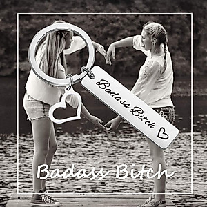 QIIER Badass Bitch Keychain Cancer Awareness Keychain Survivor Jewelry Graduation Gift Best Friend Keyring Gift (silver)