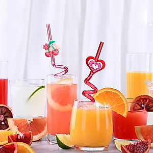 Valentines Day Party Favors Bulk 24 Drinking Straws + 30 Cards for Kids Valentine's Classroom Exchange Prizes Party Supplies with 2 PCS Cleaning Brushes