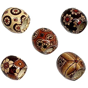 Housweety 100 Mixed Painted Drum Wood Spacer Beads 17x16mm, Round Loose Wood Beads Bulk for Braids, African Beads for Hair, Jewelry Making, Craft DIY, Macrame Rosary Bracelet Necklace Making