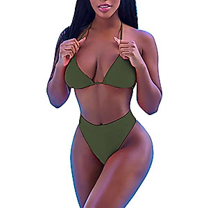 ALBIZIA Women's Sexy Brazilian Triangle Swimsuit 3 Piece Bathing Suit XL Army Green