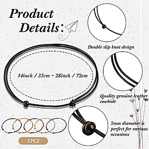 5 Pieces Leather Necklace Cord Choker with Clasp Sturdy Double Knotted Cord Necklace Adjustable Rope Chain Minimalist Jewelry for Women Men