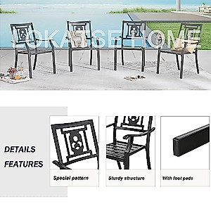 LOKATSE HOME Steel Outdoor Patio Dining Arm Chairs Set of 4 for Garden,Backyard, Kitchen, Balcony, Black