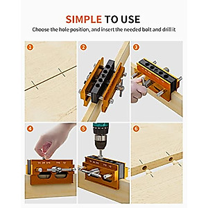 Self Centering Doweling Jig, Kolvoii Drill Jig Set for Straight Holes, Adjustable Width Woodworking Locator Joints Tools(Gold)