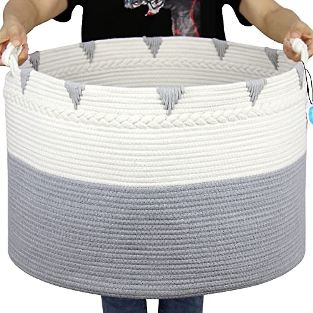 Casaphoria XXXXLarge Cotton Rope Blanket Basket 22in x 22in x 16in Woven Laundry Hamper Laundry Baskets Storage Basket for Towel, Diaper, Laundry Basket（pack of 1）, Gray (MB2021046)